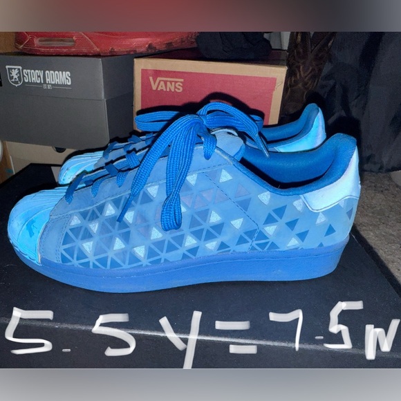 Shoes | Adidas Blue Reflective Shell Toe Sneakers 55 Youth 75 Womens ...